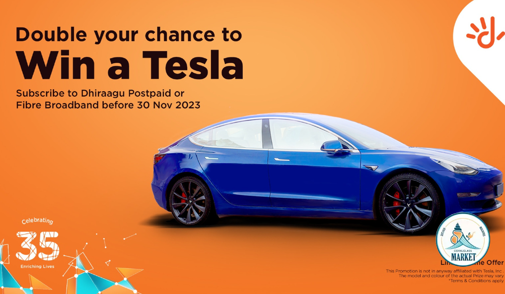 Double Your Chance to Win a Tesla Car with Dhiraagu's Exciting Promotion!